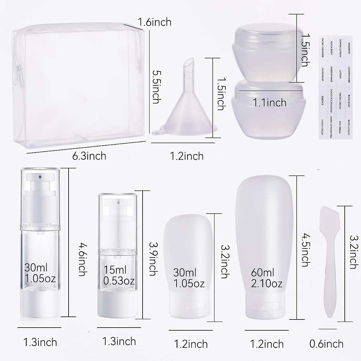 Travel Bottles TSA Approved Containers Leak Proof Travel Vacuum Portable Dispensing Bottles Airless Pump Bottle Set Travel Size Toiletries Tubes Kit for Liquids with Portable Zipper Bag