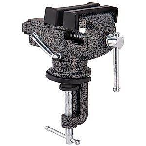 Universal Table Vise 3 Inch, Home Vise Clamp-on Portable Bench Clamp, 360° Swivel Base Clamps Fixed Tool for Woodworking, Handcraft Creations, Metalworking, Cutting Conduit, Drilling, Sawing (Black)