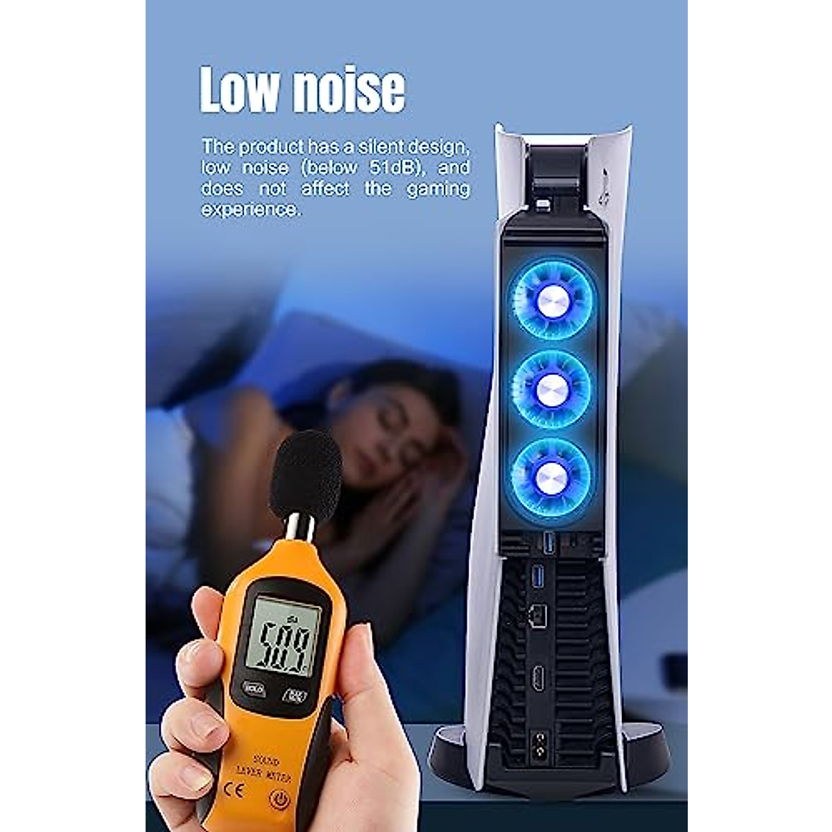 PS5 Cooling Fan, Horizontal PS5 Cooler Fan with LED Light, Comaptible with PS5 Digital Edition or Discs Edition