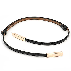 Glamorstar Women Skinny Patent Leather Slim Belt Adjustable Alloy Buckle Waist Belt for Dress Black 100CM