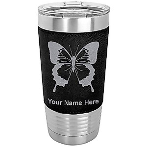 LaserGram 20oz Vacuum Insulated Tumbler Mug, Swallowtail Butterfly, Personalized Engraving Included (Faux Leather, Black)