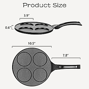 KRETAELY Pancake Pan 4 Cups Pancake Maker Nonstick Pancake Griddle With 100% PFOA Free Coating 10.5 inch Grill Pan