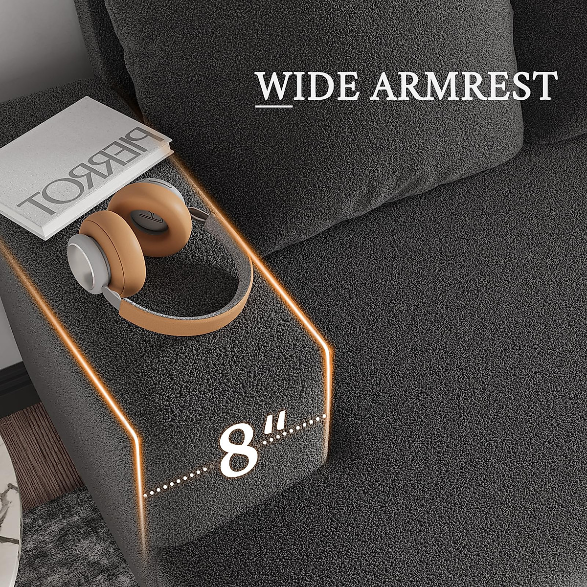 VanAcc Sofa, 3 Seater Comfy Couch Sofa- Extra Deep Seated Oversized Sofa, 97" Contemporary Couches for Living Room, Bedroom and Office (Grey,Bouclé)