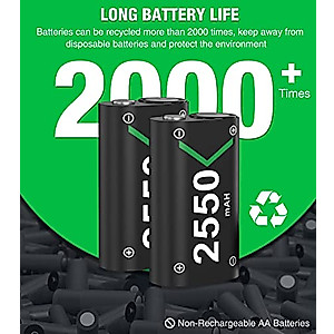 Mocagen Rechargeable Battery Pack for Xbox One/Xbox Series X|S Controller Battery, 2 X 2550mAh One S/Xbox X/Xbox Elite Batteries, 2 Pack-Green (Q08S-MG-US)