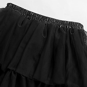 Timormode Women's Maxi Ruffle Tulle Layered Skirt A-Line Elastic Waist Swing Tiered Casual Long Skirt for Women Black XL