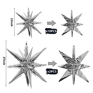 12 PCS Star Balloons Foil Star Balloons Large Silver Explosion Star Aluminum Foil Balloons for Birthday Wedding Baby Shower Bachelorette Party Disco Party Decorations Supplies