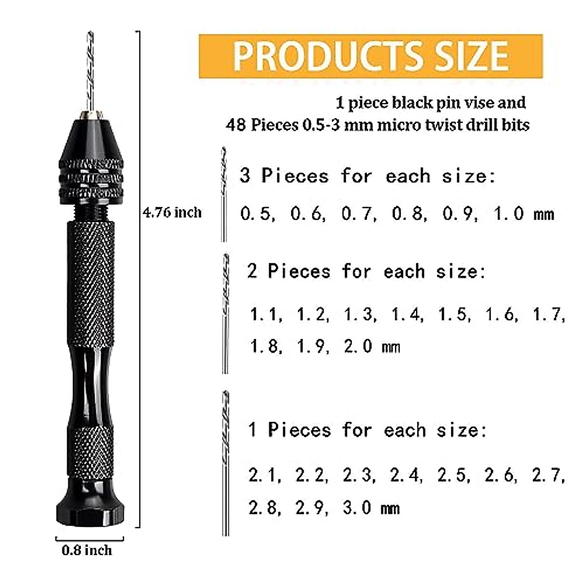 62 Pieces Pin Vises Hand Drill Bits Set Micro Twist Manual Rotary Hobby Drill Tools with Clamp for Jewelry Making, Craft Carving, DIY, Woodworking, Plastic, Shells, Resin or Model Making (0.3-3.0mm)