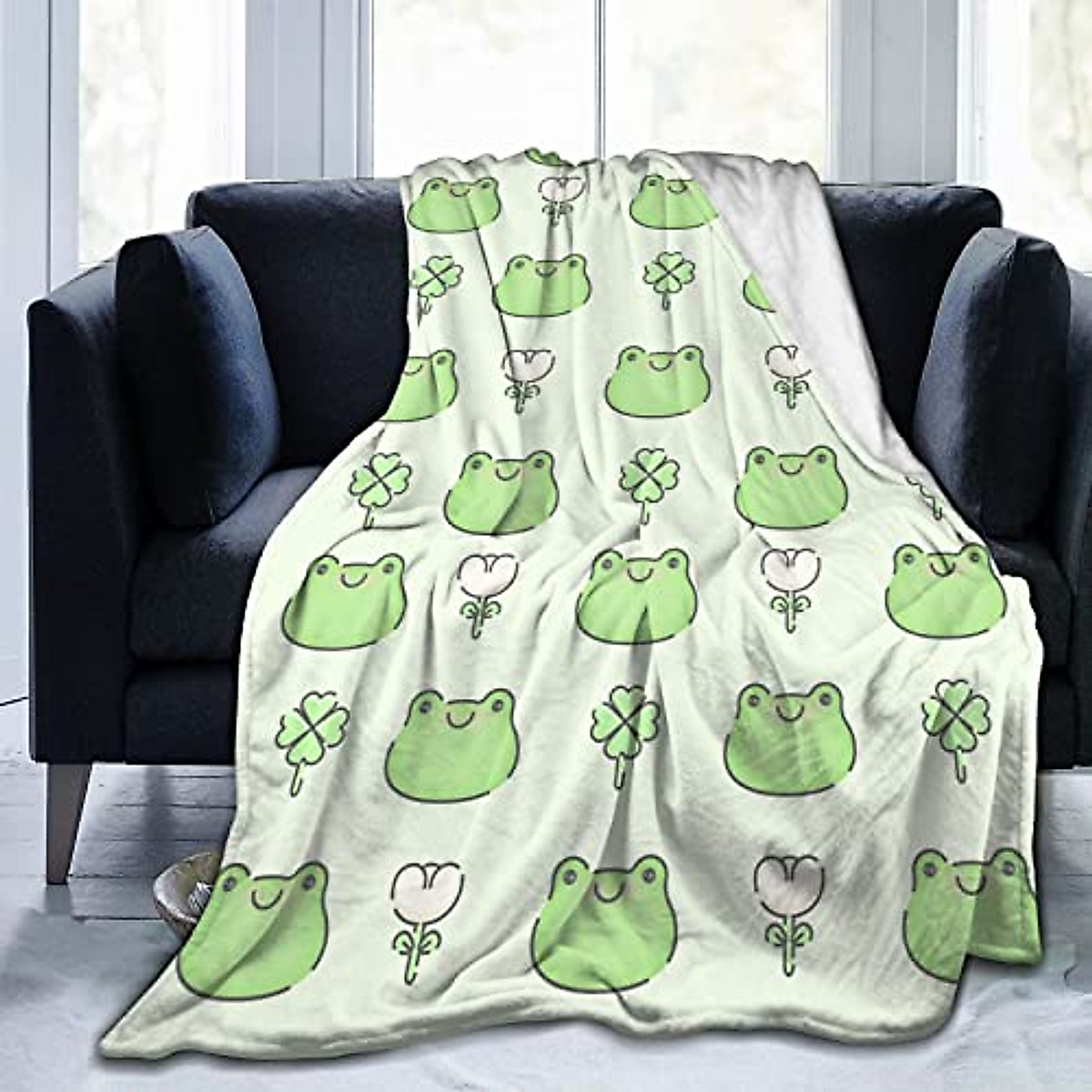 Pubnico Cute Green Frogs Blanket , Flannel Blanket Fluffy Cozy Fuzzy Throws Non-Shedding for Nap Bed Sofa Couch Home Decor, Adults Kids Teens Frog Gifts