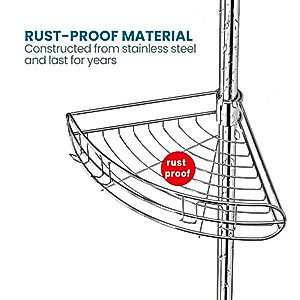 ALLZONE Rustproof Shower Caddy Corner for Bathroom,Bathtub Storage Organizer for Shampoo Accessories,4 Tier Adjustable Shelves with Tension Pole, 56 to 114 Inch, Silver