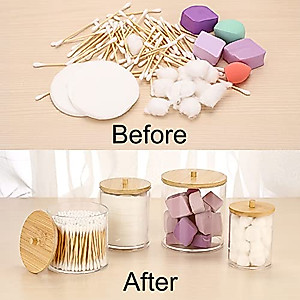 Hipiwe 4 Pack Acrylic Qtip Holder Dispenser with Lid Clear Plastic Apothecary Jar Set Large Bathroom Canister Storage Organizer for Cotton Swab and Ball, Cotton Round Pads, Floss (30+18+16+8 Oz)