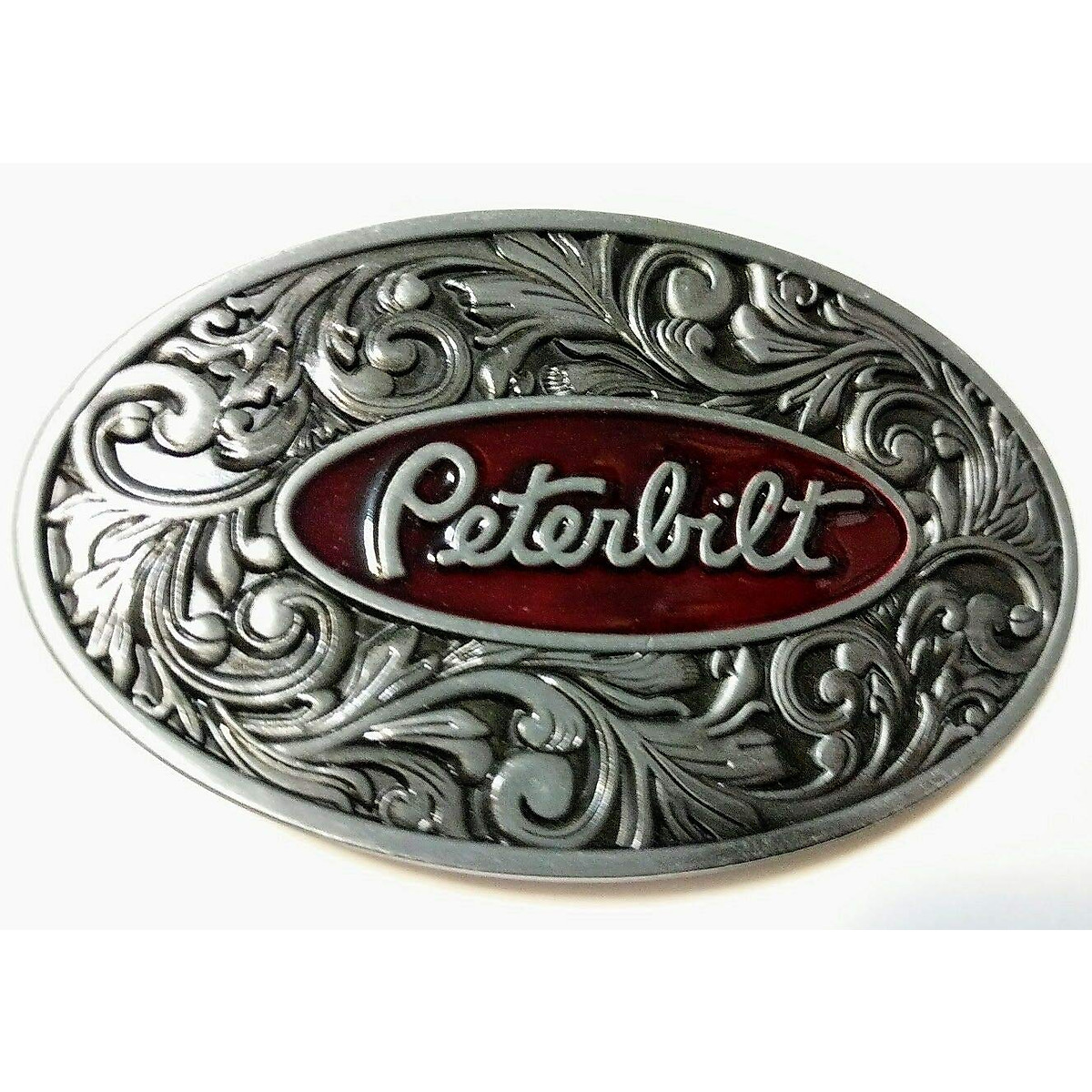 TotalShop Peterbilt Truck Belt Buckle, Red Silver