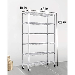 FDW 18x48x82 inch Wire Shelving Unit with Wheels Steel 6 Tier Heavy Duty Layer Rack Storage Metal Shelf Garage Organizer Wire Rack Shelving Adjustable Utility 2100 LBS Capacity,Chrome