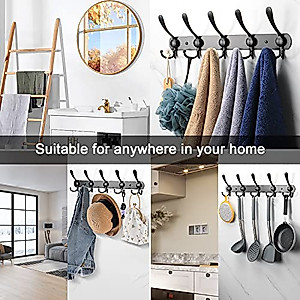 NearMoon Coat Rack Wall Mounted-2 Pack, Heavy Duty Bath Towel Hooks Stainless Steel Robe Hooks Holder, Metal Coat Hook for Towel Coat Hat Key Bathroom Bedroom Hotel Entryway (5 Hooks, Matte Black)