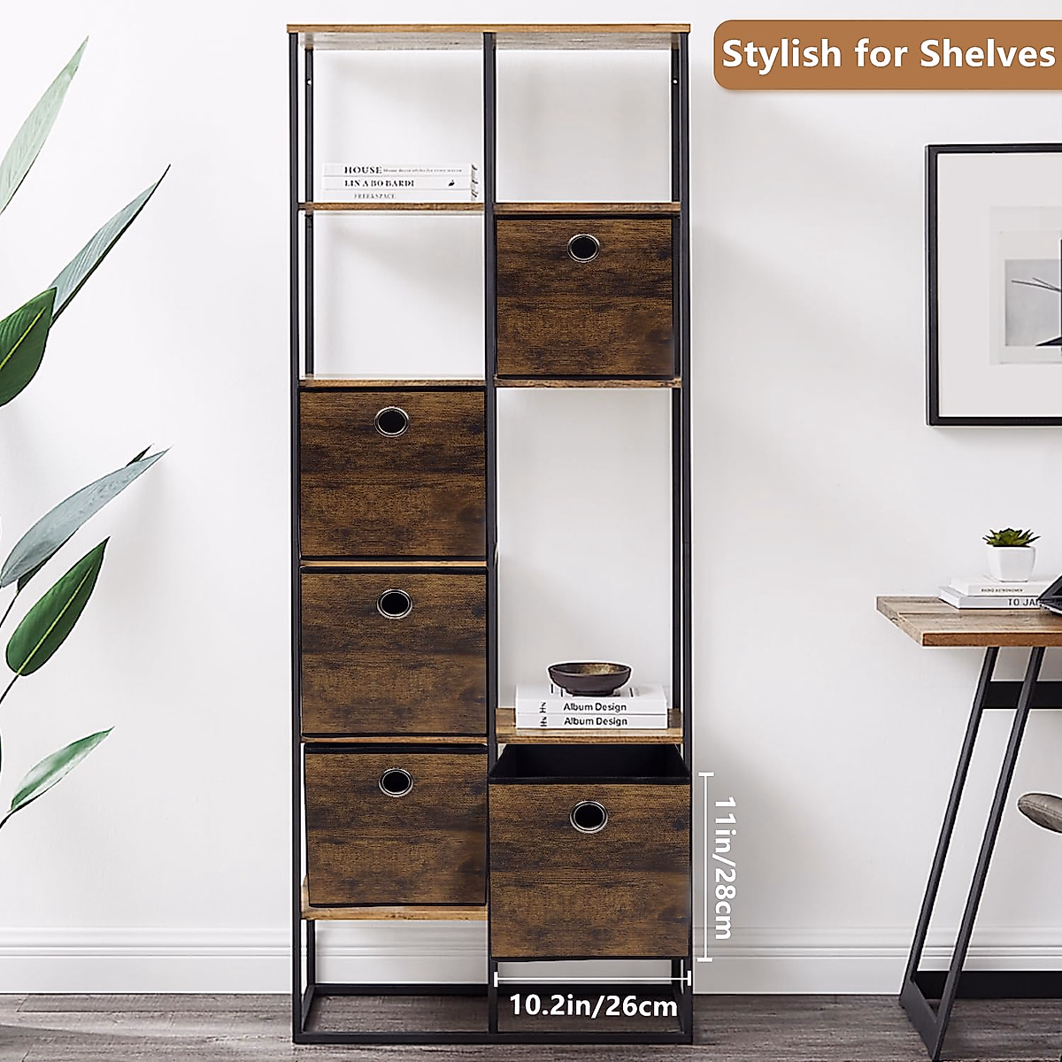 Sturdy Storage Bins with Exquisite Wood Grain Pattern,Thickened Fabric Cube Baskets,Open Container box for Organizer Shelf,Cabinet,Closet,Bookcase,Nursery,Office,Home,Storeroom,10.2x10.2x11in,Set of 3