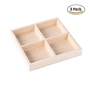 Hammont Four Sections Wooden Tray - 3 Pack - 7’’x7’’x1.22’’ - Square Wood Serving Tray with Four Simple Designed Compartments