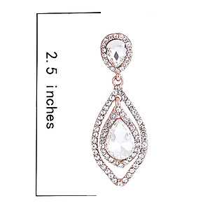 NLCAC Women Pear Shape Crystal Earrings Dangle Teardrop Rhinestone Chandelier Bridal Earring for Wedding (clear crystal rose gold plated)