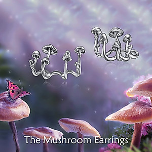 TIGER RIDER Mushroom 925 Sterling Silver Earrings Stud Claw Earrings Cuff Cute Gothic Jewelry for Women Gift…