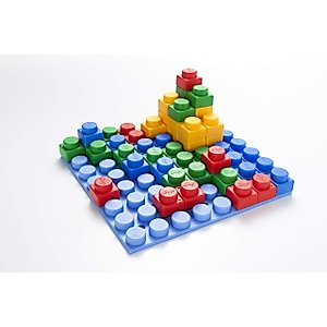UNiPLAY Platform Soft Building Blocks — Educational Sensory Stacking Blocks, Learning Toy with 11 x 11 Inch Base Plate for Ages 3 Months and Up (64-Piece Set)