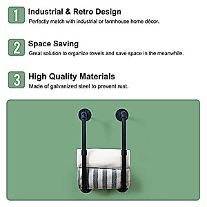 HouseAid Industrial Pipe Towel Rack, Farmhouse Bathroom Towel Storage Holder, Vintage Style Towel Organization, Wall Mounted, Matte Black