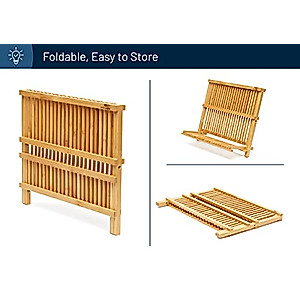 RoyalHouse Premium Natural Bamboo Dish Rack, Collapsible Dish Drainer, Foldable and Compact Dish Drying Rack for Kitchen Counter
