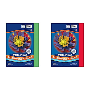 Tru-Ray Construction Paper Festive Green and Tru-Ray Construction Paper Festive Red 9" x 12" Bundle
