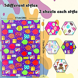 YZL Cartoon Gift Wrapping Paper Set Happy Birthday Gift Wrapping Papers, Cute Wrap Papers for Birthday, Baby Showers, 10 Folded Sheets with 5 Patterns, 20 x 29.5 inch Per Sheet