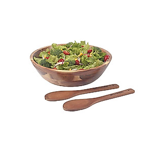MALL GLOBAL 3 Piece Acacia Wood Salad Serving Bowl Set, Large Bowl for Fruit, Big Wooden Mixing Bowl for Kitchen, Big Salad Bowl with Serving Utensils.