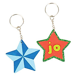 Baker Ross Wooden AV609 Star Keyrings-Pack of 8, Assemble and Attach to Key Rings and Bags, Kids Craft Kit, 6cm