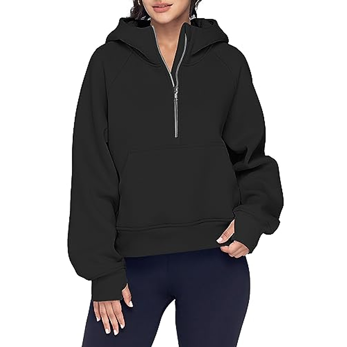 AUTOMET Half Zip Pullover for Women Quarter Zip Sweatshirts Hoodies Casual Cropped Sweaters Fall Outfits Winter Clothes Fashion 2023 Black
