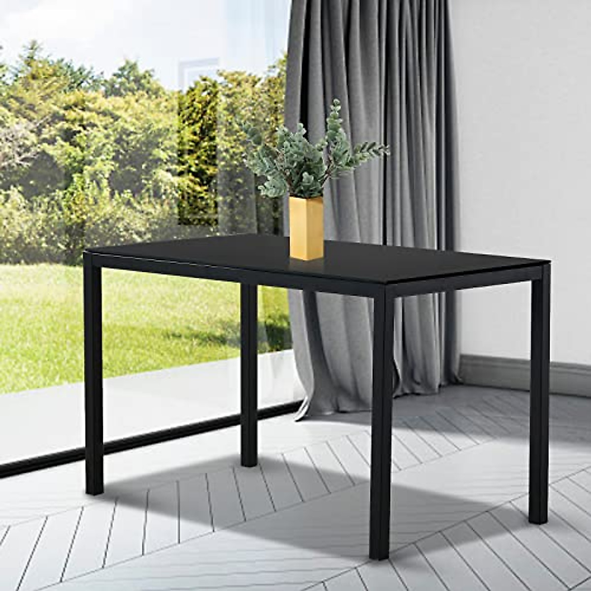 COSVALVE Tempered Glass Dining Table, Table with Rust Resistant Legs, for Kitchen Dining Room Restaurant Coffee Shop Domestic (Black Dining Table)