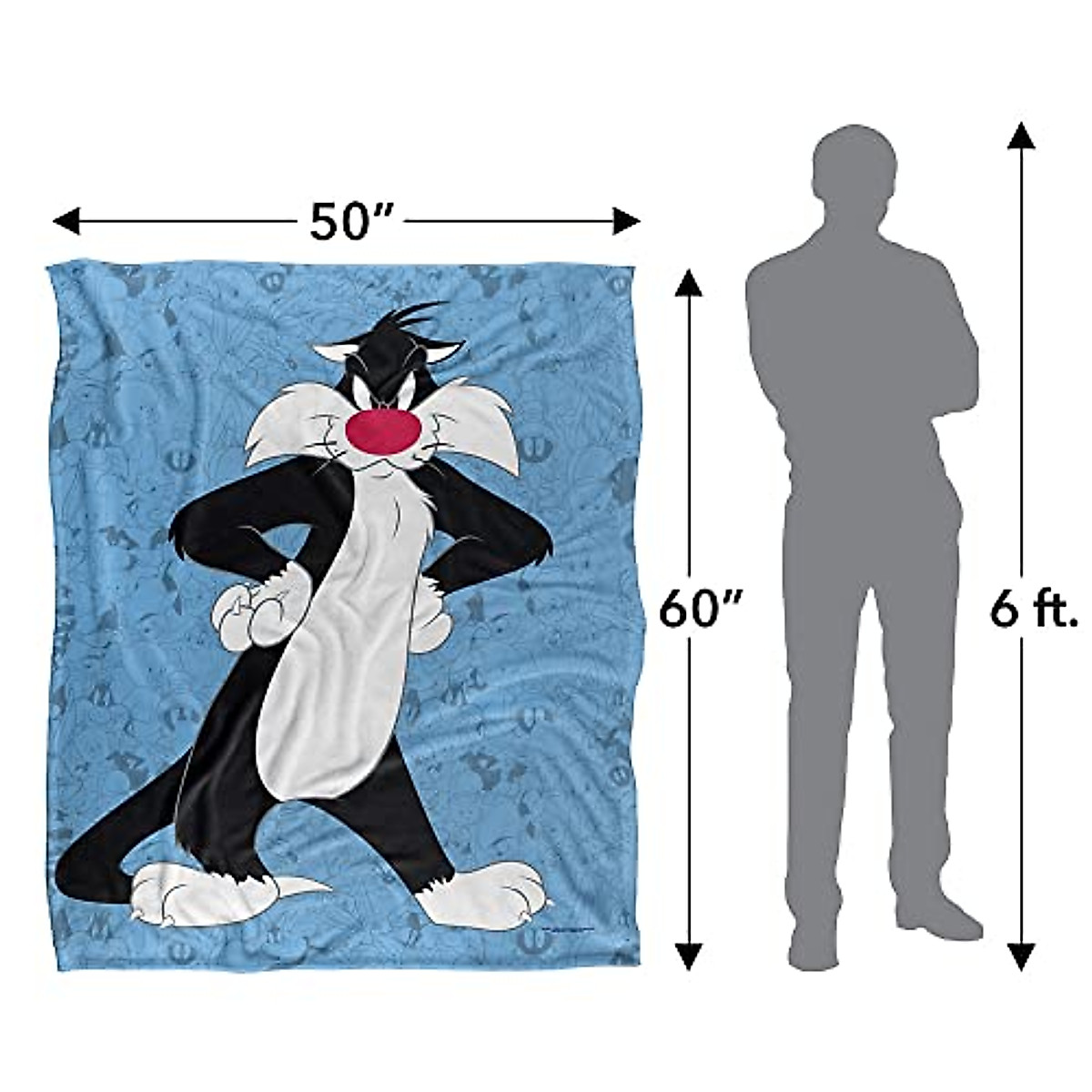 Looney Tunes Blanket, 50"x60", Sylvester Character Silky Touch Super Soft Throw