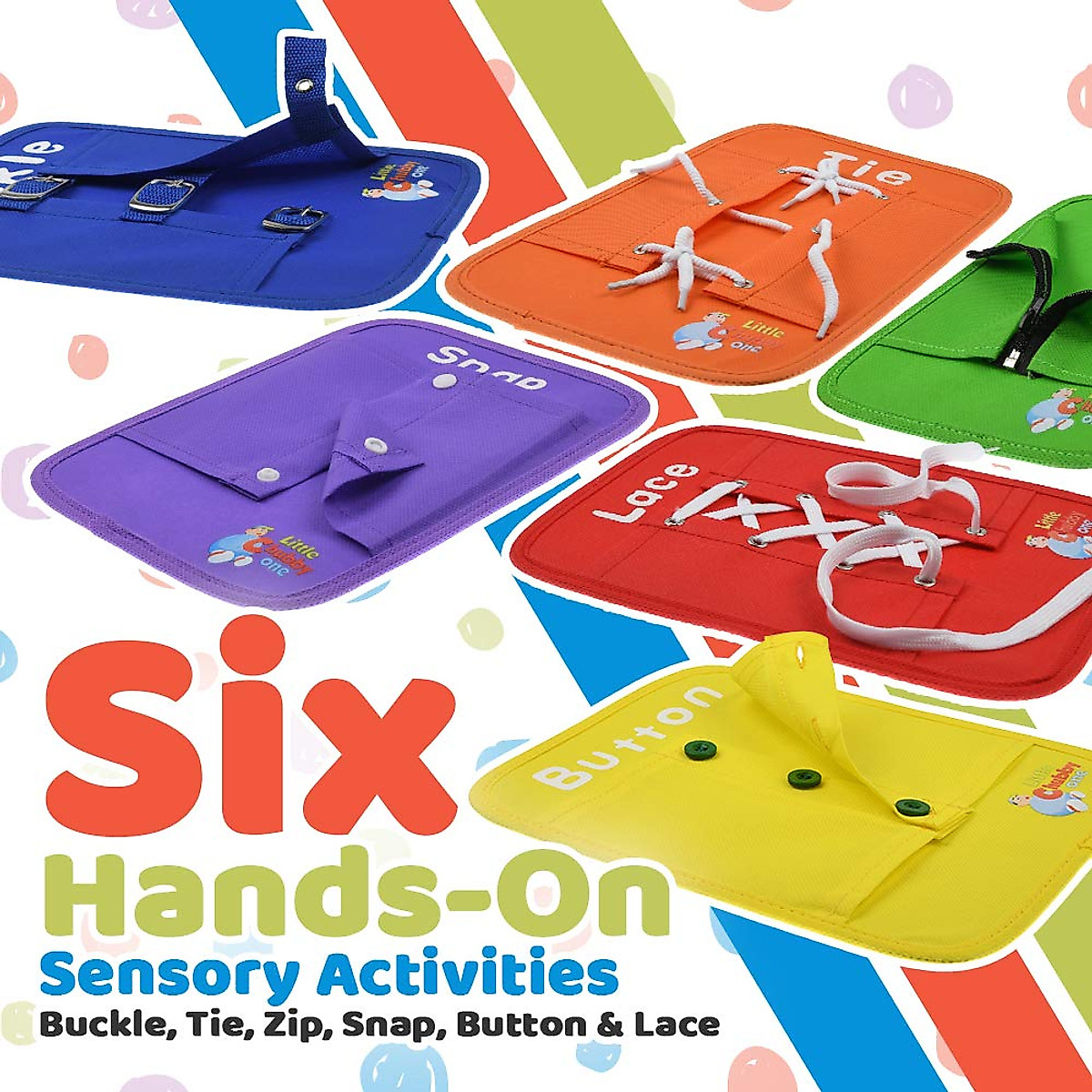 LITTLE CHUBBY ONE Busy Board Set - Learning Activity Toy - Educational Toy Helps Develop Motor Skills Dress Skills Color Recognition and Hand Eye Coordination Perfect for Traveling (4x5 Inches)