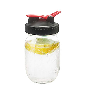 Pour and Store - Wide Mouth Mason Jar Flip Cap Lid With Handle with Airtight, Leak-Proof Seal and Innovative Flip Cap - Lid Only - 2Pack (Red)
