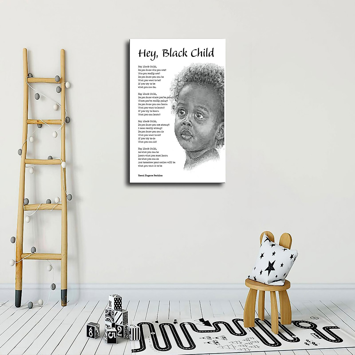 Hey Black Child Black African-American Inspirational Poem Canvas Poster Holiday Gift HD Picture Modern Aesthetics Mural Wall Art Decoration (Framed,08×12inch)