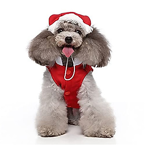 FLAdorepet Santa Claus Dog Costume with Christmas Hat Red Pet Cat Clothes Tuxedo with Bow Tie Coat Clothes for Small Medium Boy Girl Dog (Small, Red)