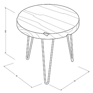 HEFT Solid Teak Wood Round Side Table - Handcrafted Circle Coffee Table for Living Room, Bedside, Office - Modern Accent Furniture with Lichtenberg Patterns - Black Metal Frame & Legs - Large