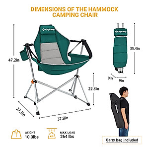 KingCamp Hammock Camping Chair Folding Rocking Chair Heavy Duty Portable Swing Recliner Chair with Pillow for Outdoor Lawn Backyard Picnic, Green
