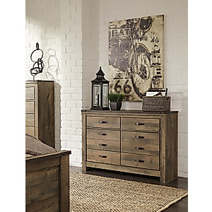 Signature Design by Ashley Trinell Rustic 6 Drawer Dresser with Safety Stop for Bedroom, Dark Brown
