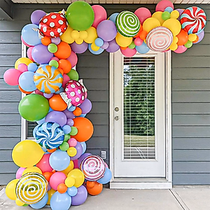 Candyland Party Decorations 148 Pcs Rainbow Candy Balloon Garland Arch Kit with Lollipop Candy Foil Balloon for Candyland Themed Birthday Sweet Baby Shower Decorations