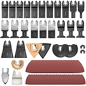 91 Pack Bimetal Oscillating Tool Blades, Oscillating Saw Blades with Sandpaper Multitool Blades Metal Wood Plastic, Oscillating Tool Accessories Kit Fit Milwaukee Makita Dremel Bosch Fein Dewalt Ryobi