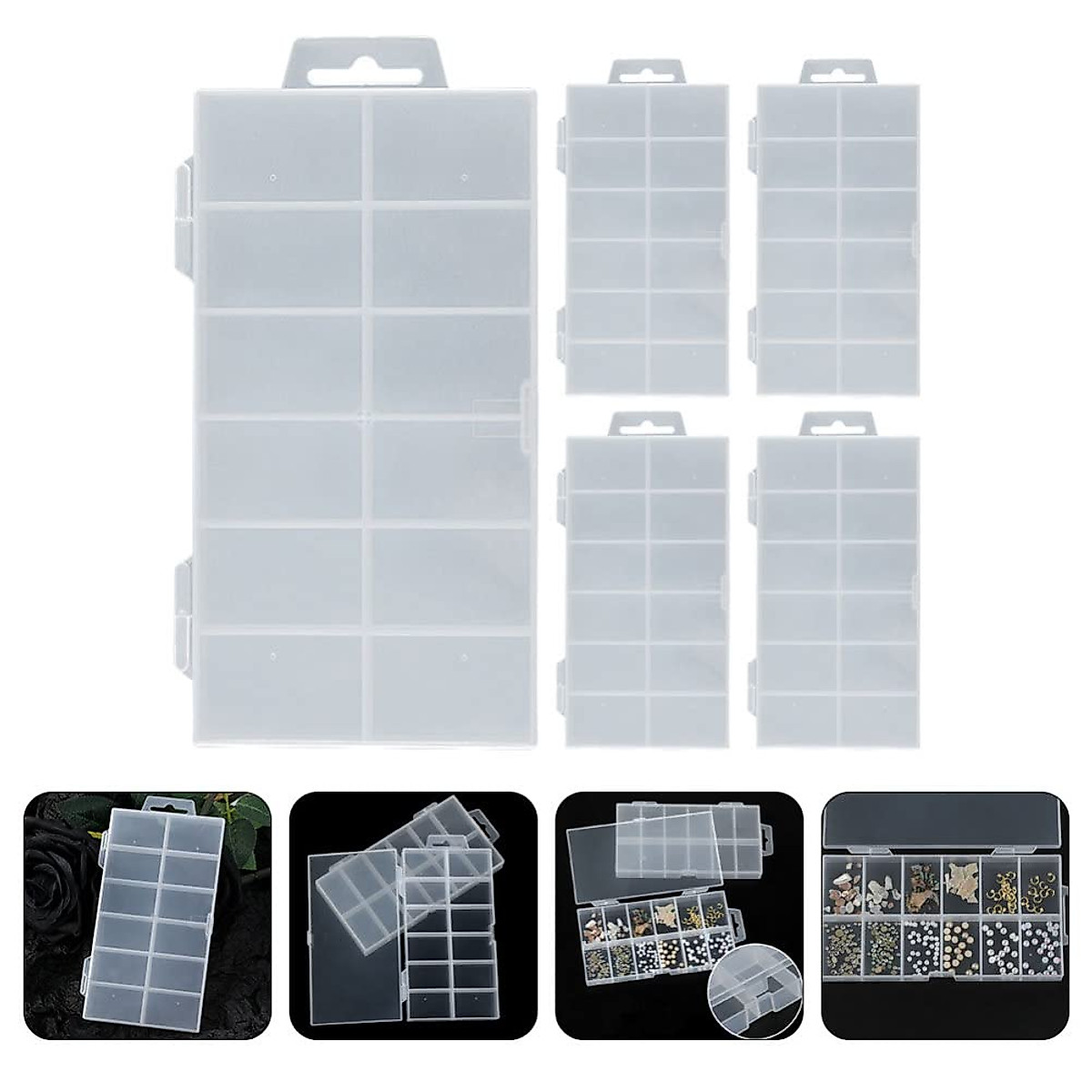 minkissy 5Pcs Boxes containers with lids Portable Bead Box Transparent Beads Button case containers for Beads Storage Box Screw Clamshell Small Object Diamond Box pp Suitcase