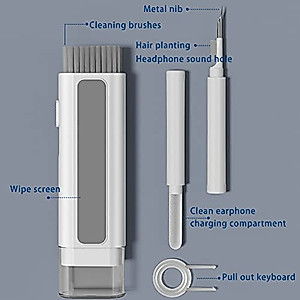 Cleaning Soft Brush Keyboard Cleaner 6-in-1, Multi-Function Computer Cleaning Tools Kit for Bluetooth Earphones and Laptop, Camera Lens (White)