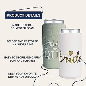 PartyGifts&Beyond 10Packs Bridesmaid Can Cooler, Bride Squad Can Sleeve for Bachelorette Party Decoration Slim Can Koozies(Sage Green)
