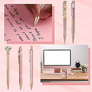 8 Pcs Rose Gold Ballpoint Pen with Pen Holder, Office Supplies Set Glitter Pen Metal Ballpoint Pens Crystal Diamond Pen Black Ink Desk Organizer for Women Girls Rose Gold Desk Accessories Gifts