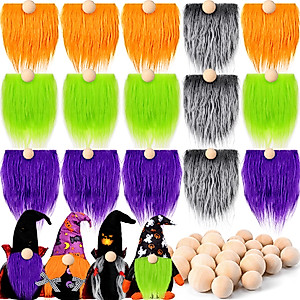 Tudomro 15 Pcs Gnome Beards for Crafting Faux Fabric Precut Gnomes Beards Handmade 30 Pieces Wood Balls for Halloween Christmas Easter Valentine's Day Independence Day(Orange, Green, Purple, Gray)