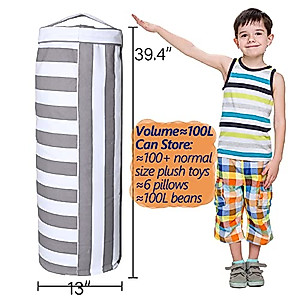 Stuffed Animal Storage Bean Bag Cover for Kids - Organize, Sit, Play & Box Help Promote Comfort and Relaxation - Perfect Playroom & Bedroom Plush Toys Beanbag, Cylinder, Best Gift for Kids