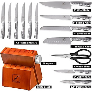 imarku Knife Set,14-Piece Knife Sets for kitchen with block,Premium One-Piece Kitchen Knife Set with Sharpener,High Carbon Stainless Steel Knives Set for Kitchen,Silver,Dishwasher Safe