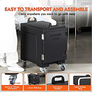 81QT Food Warmer with Wheels,Insulated Food Pan Carrier LLDPE Food Box Carrier Commercial Hot Box Food Warmer for Catering,Front Loading Food Warmer for Restaurant, Canteen, Buffet