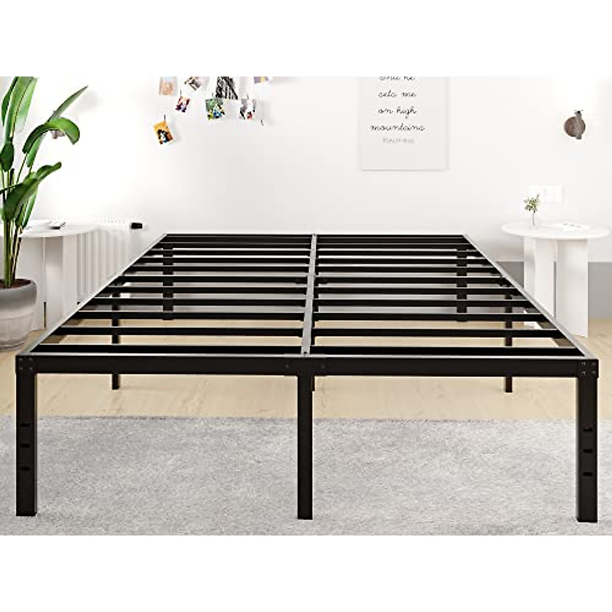 FSCHOS King-Size Bed-Frame / 18 Inch Metal Platform Bed Frame King/Reinforced Steel Slats Support/Heavy Duty Mattress Foundation/No Box Spring Needed/Easy Assembly/Noise Free/Black
