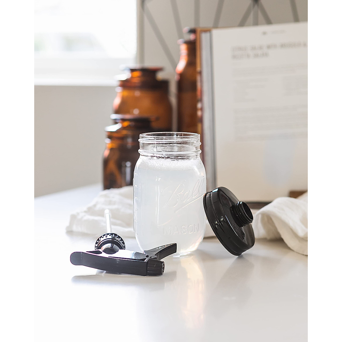 Jarmazing Products Mason Jar Sprayer – Black – With 16 Ounce Ball Mason Jar – 2 Pack!